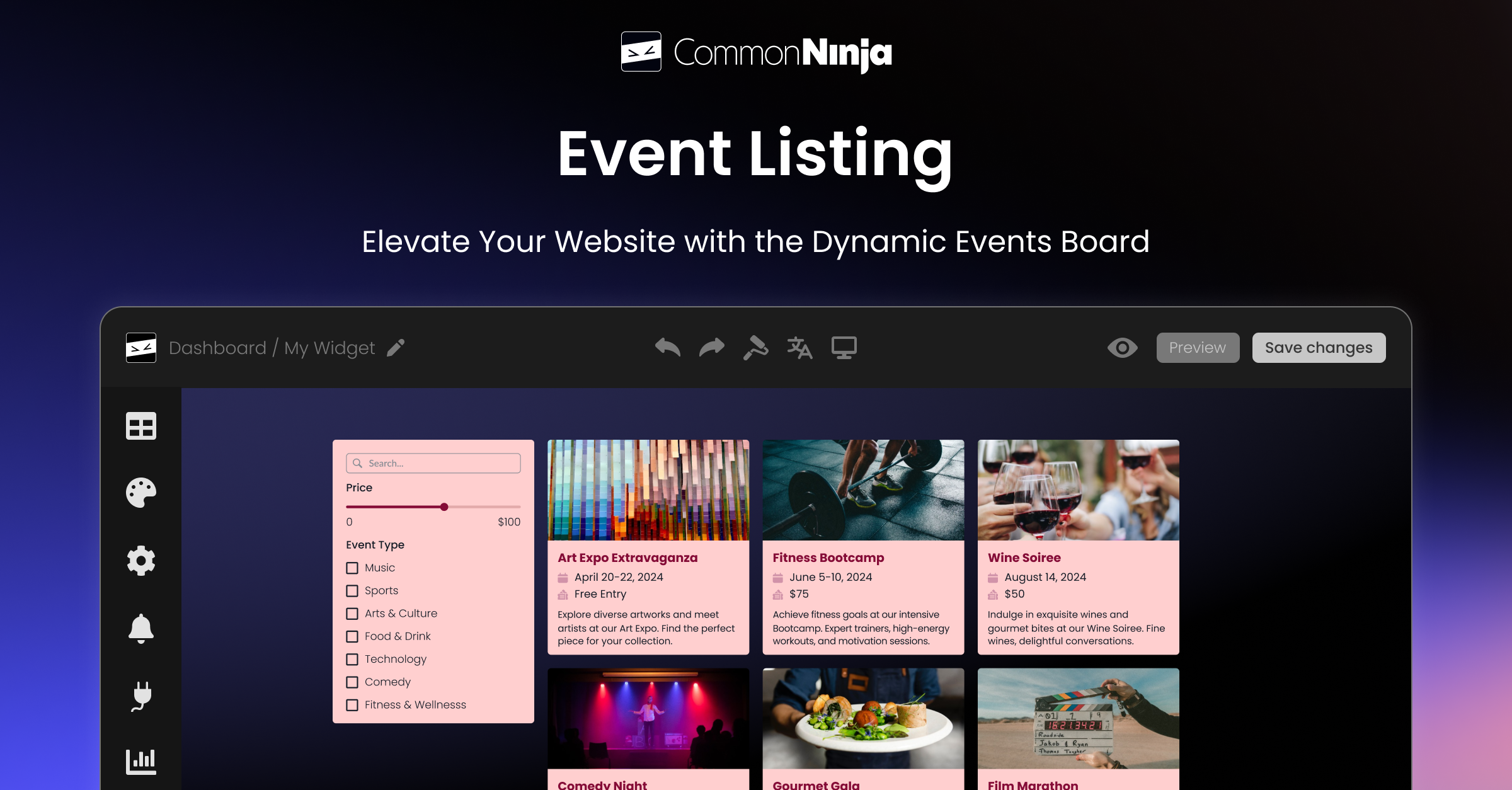 Duda Events Board widget
