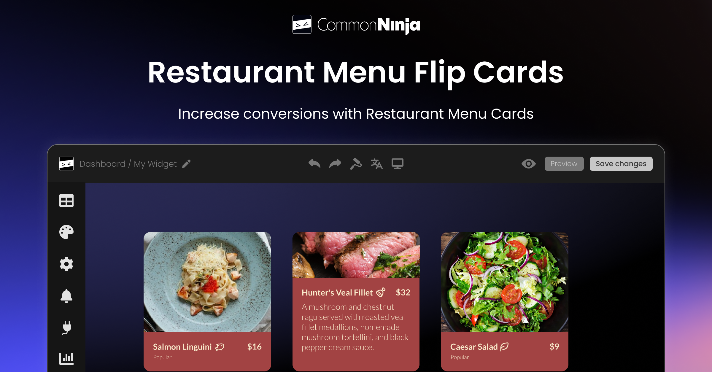 Restaurant Menu Flip Cards Templates for ASP
