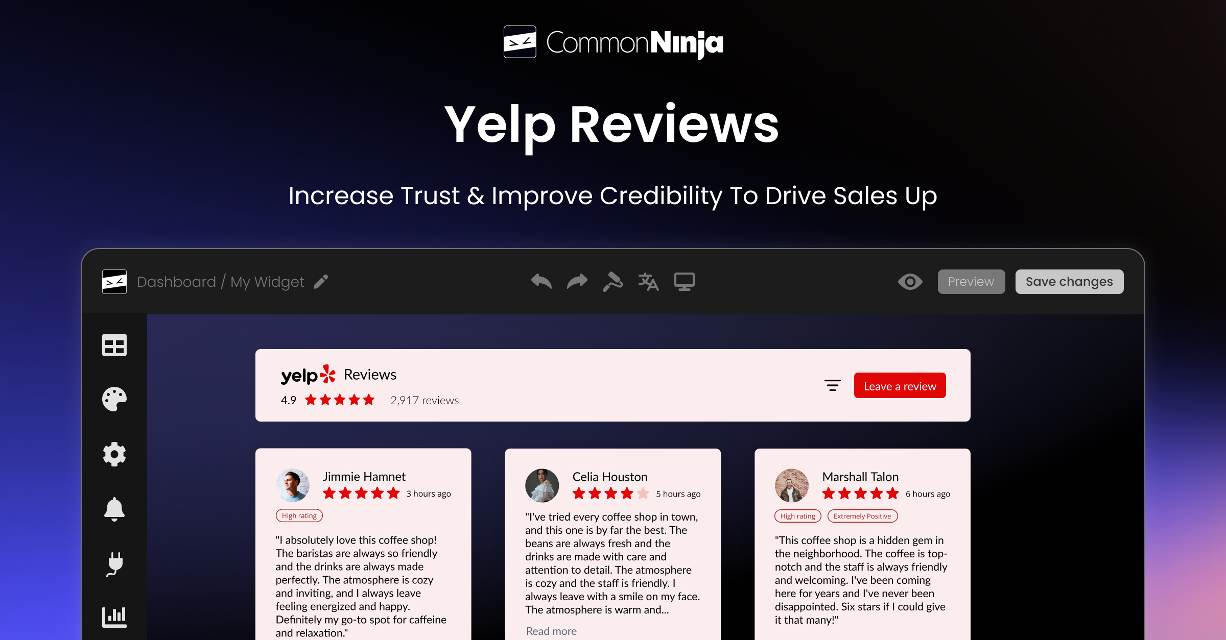 Yelp Reviews widget for Bolt